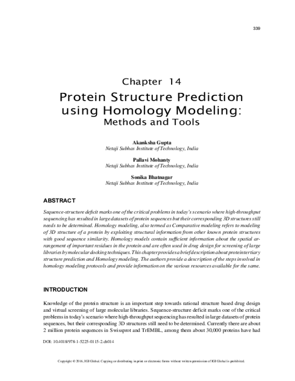 (PDF) Protein Structure Prediction using Homology Modeling (PDF) Protein Structure Prediction using Homology Modeling