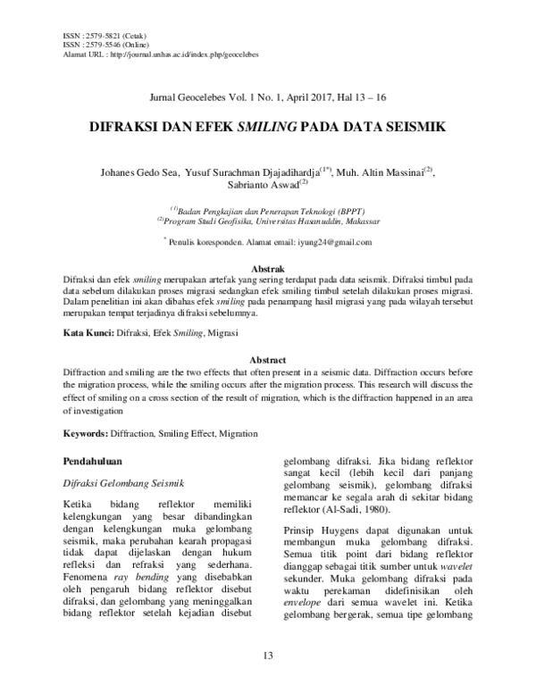 (PDF) Difraksi Dan Efek Smiling Pada Data Seismik