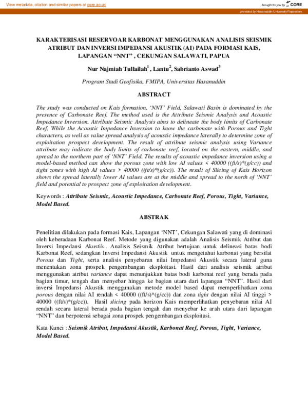 (PDF) Karakterisasi Reservoar Karbonat Menggunakan Analisis Seismik ...