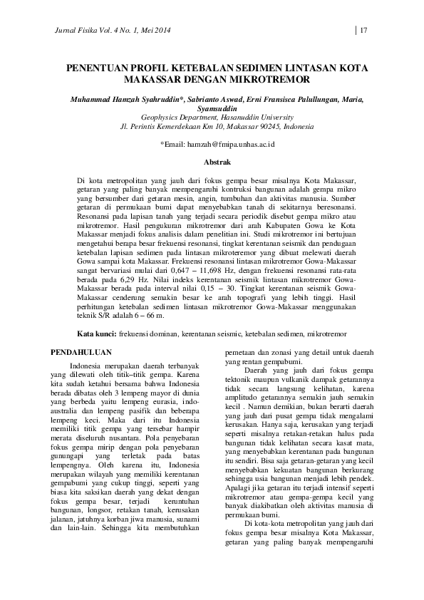 (PDF) Penentuan Profil Ketebalan Sedimen Lintasan Kota Makassar Dengan ...
