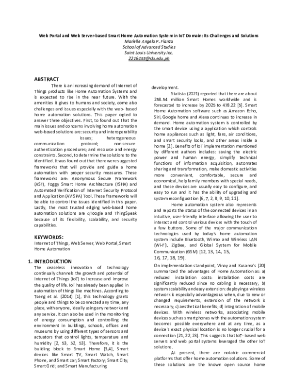 (PDF) Web Portal and Web Server-based Smart Home Automation System in ...