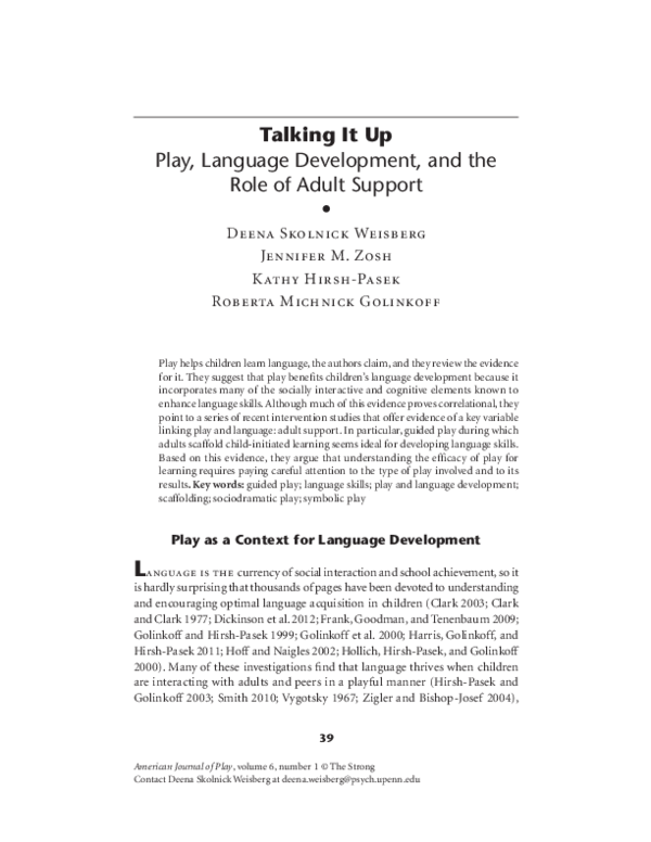 (PDF) Talking It Up: Play, Language Development, and the Role of Adult ...