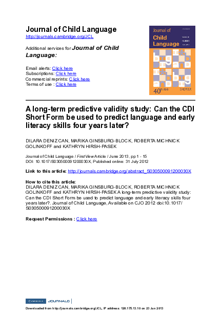 (PDF) A long-term predictive validity study: Can the CDI Short Form be ...