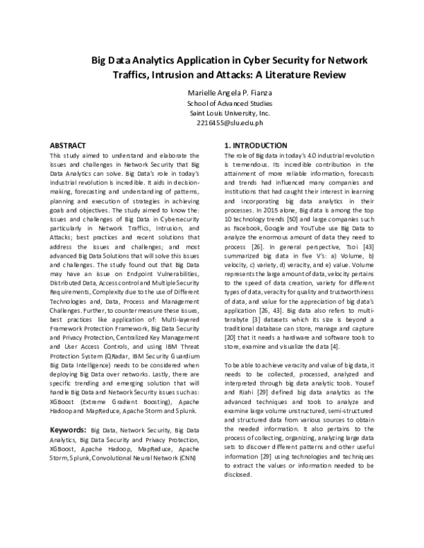 (PDF) Big Data Analytics Application in Cyber Security for Network Security Intrusion and Attacks