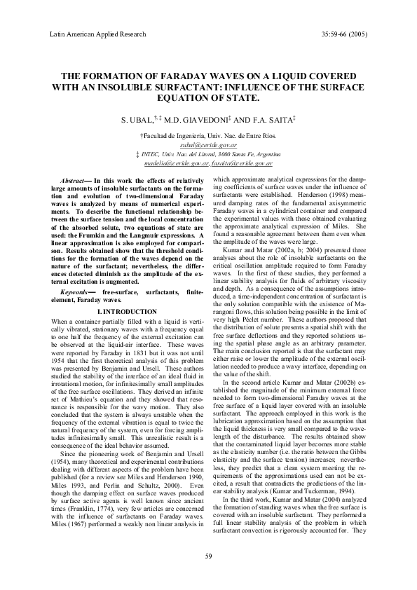 (PDF) The formation of faraday waves on a liquid covered with an ...