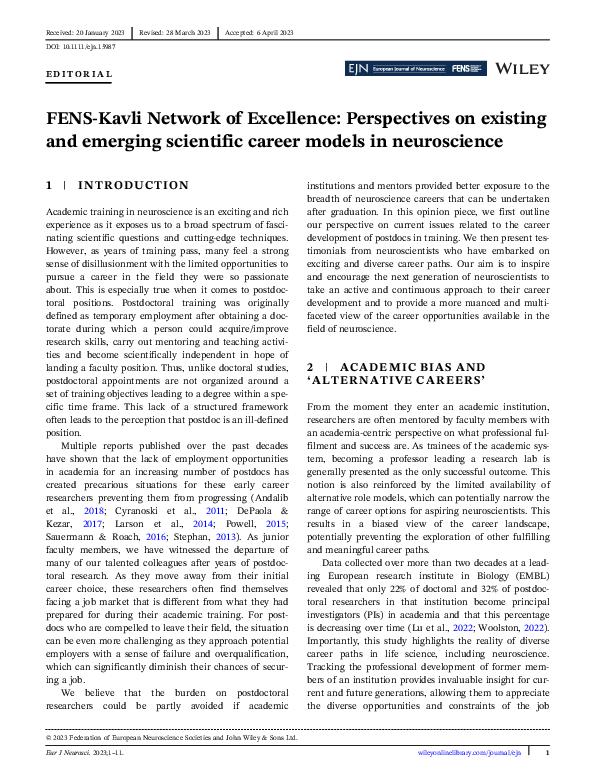 (PDF) FENS‐Kavli Network of Excellence: Perspectives on existing and ...