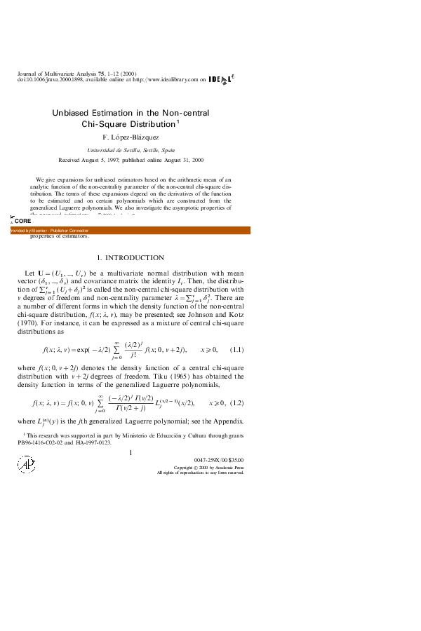 (PDF) Unbiased Estimation in the Non-central Chi-Square Distribution