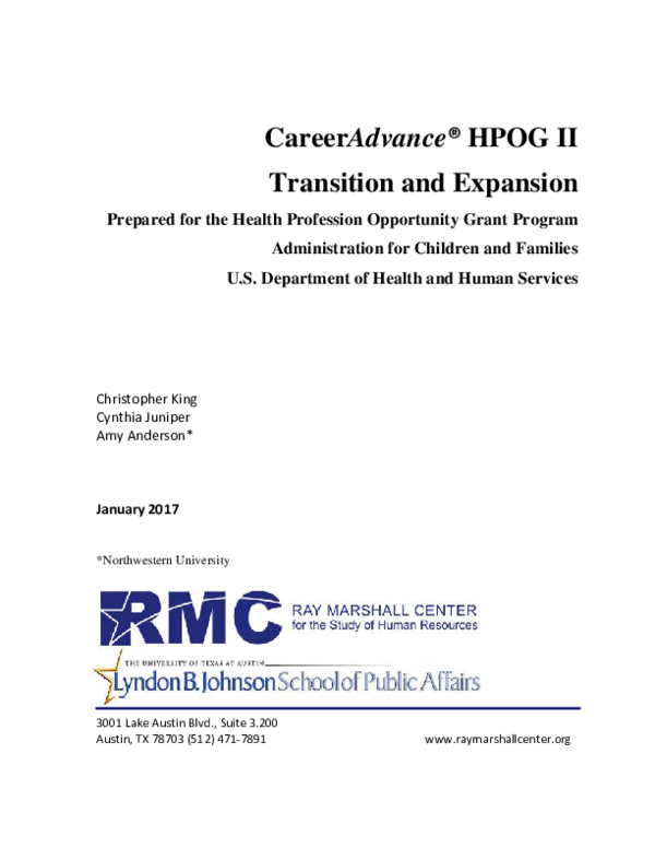 (PDF) CareerAdvance® HPOG II Transition and Expansion | Cynthia Juniper ...