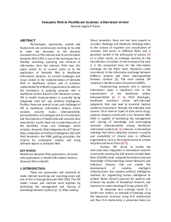 (PDF) Semantic Web in Healthcare Systems: A literature review