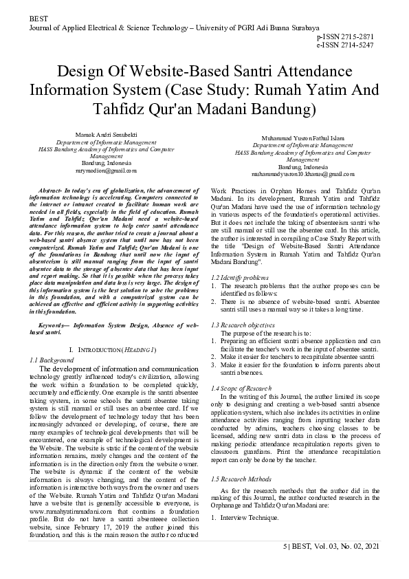 (PDF) Design of Website-Based Santri Attendance Information System (Case Study: Rumah Yatim and ...