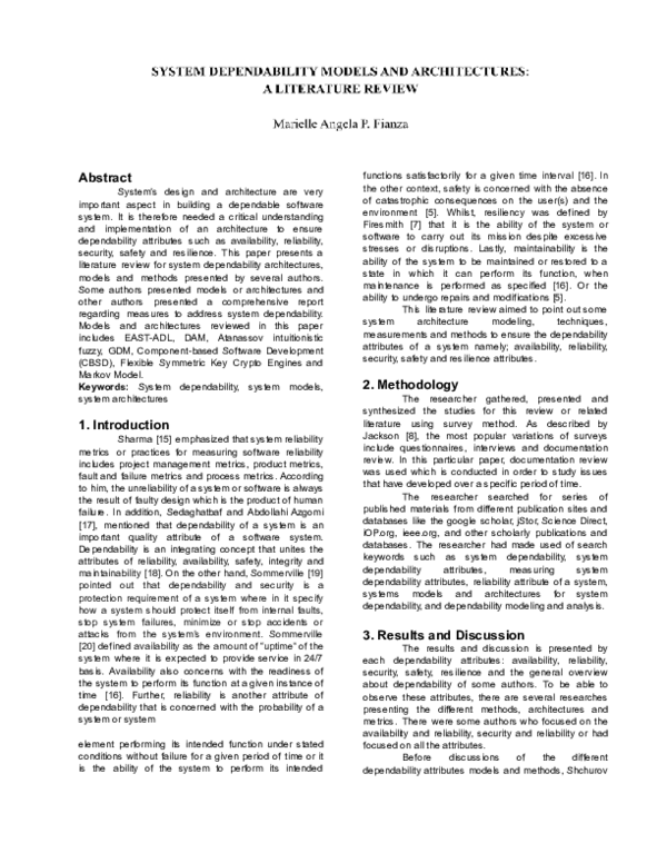 (PDF) System Dependability Models and Archictectures