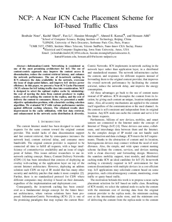 (PDF) NCP: A near ICN Cache Placement Scheme for IoT-Based Traffic Class