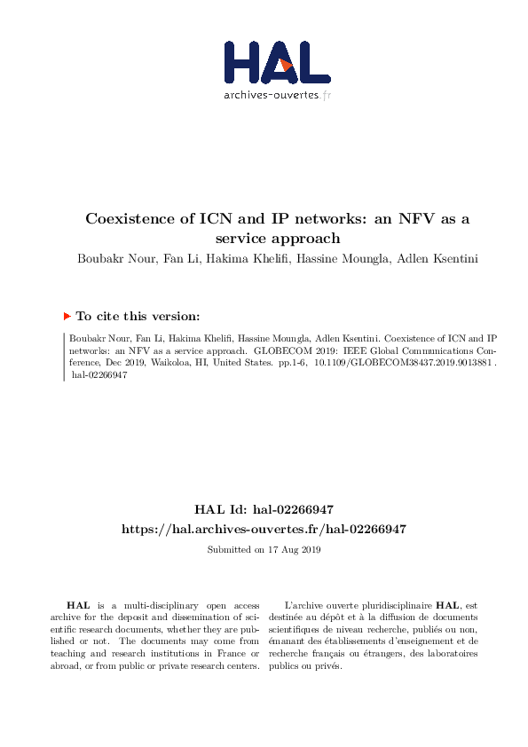 (PDF) Coexistence of ICN and IP Networks: An NFV as a Service Approach