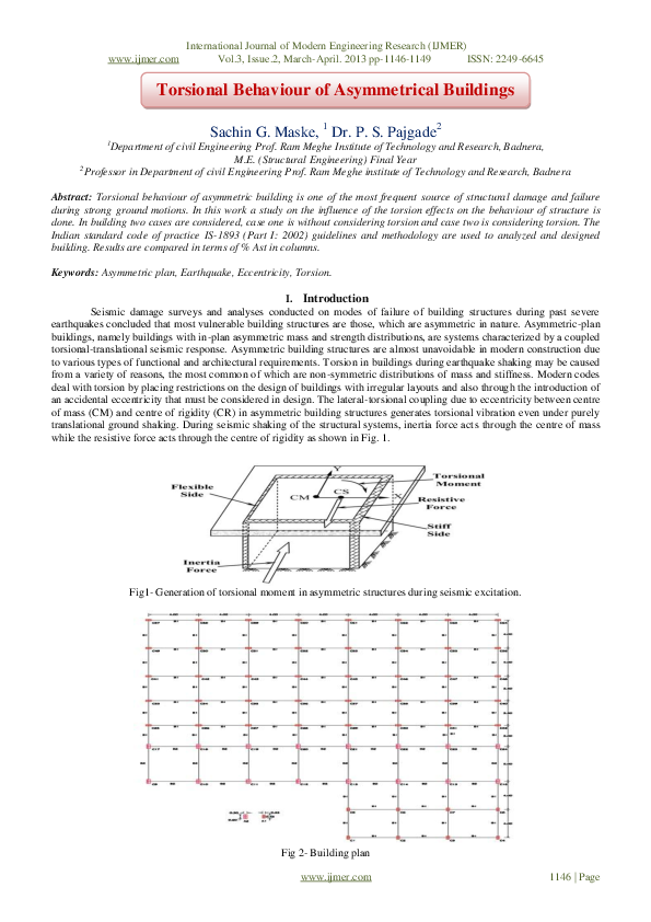 Pdf Torsional Behaviour Of Asymmetrical Buildings Sachin Maske