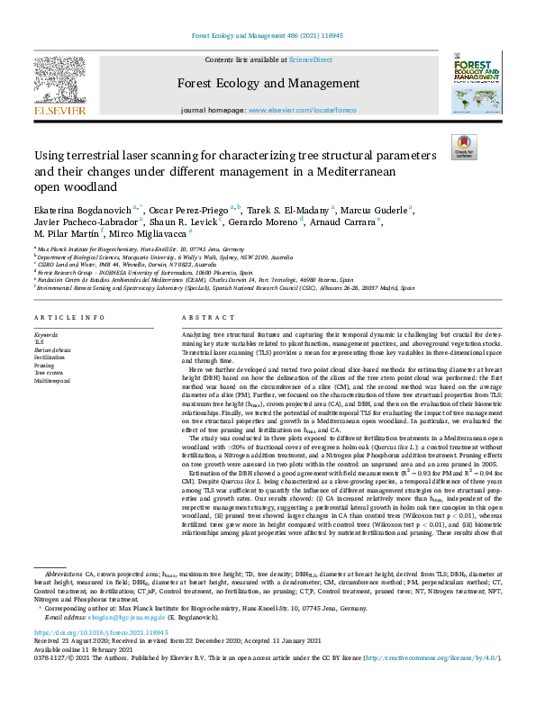 Pdf Using Terrestrial Laser Scanning For Characterizing Tree Structural Parameters And Their
