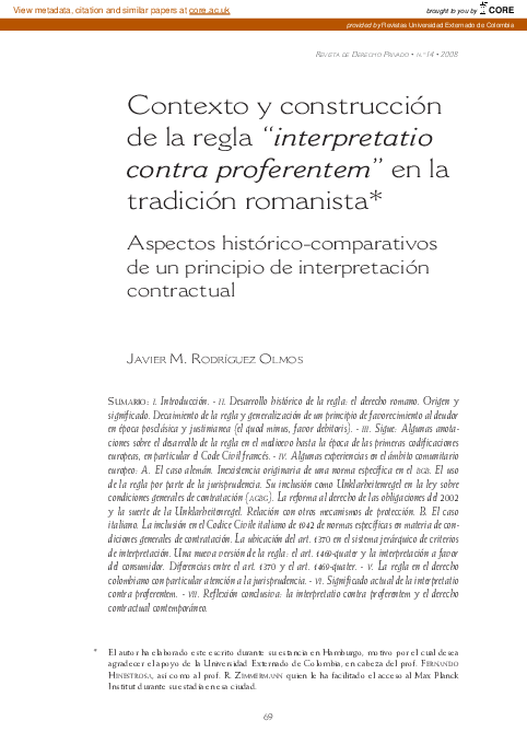(PDF) Contexto y Construcción de la Regla 'Interpretatio Contra ...