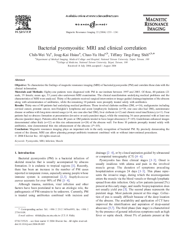 (PDF) Bacterial pyomyositis: MRI and clinical correlation