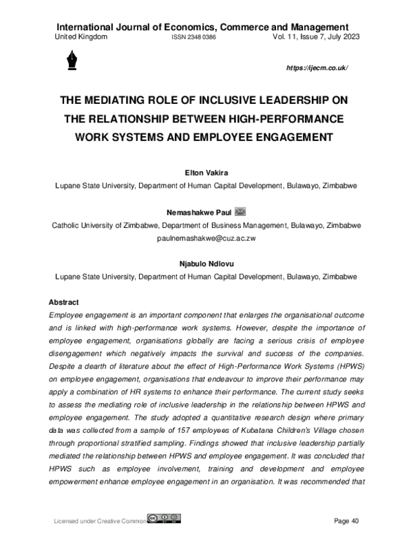 (PDF) THE MEDIATING ROLE OF INCLUSIVE LEADERSHIP ON THE RELATIONSHIP ...