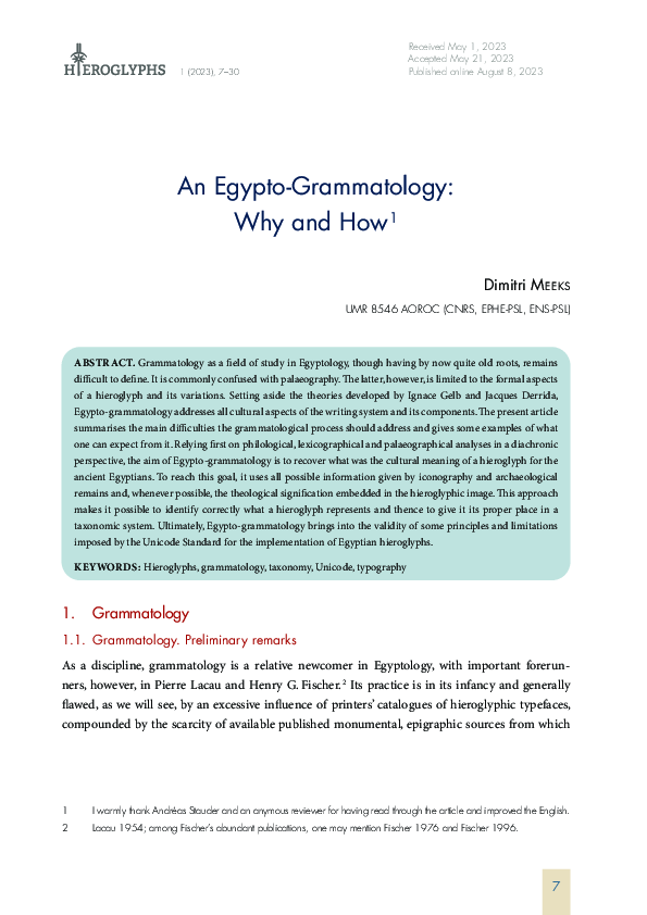 (PDF) An Egypto-Grammatology: Why and How