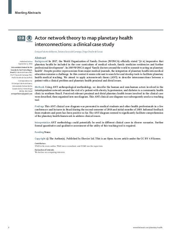 (PDF) Actor network theory to map planetary health interconnections: a ...