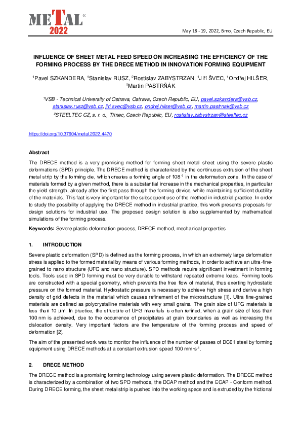 (PDF) Influence of sheet metal feed speed on increasing the efficiency ...