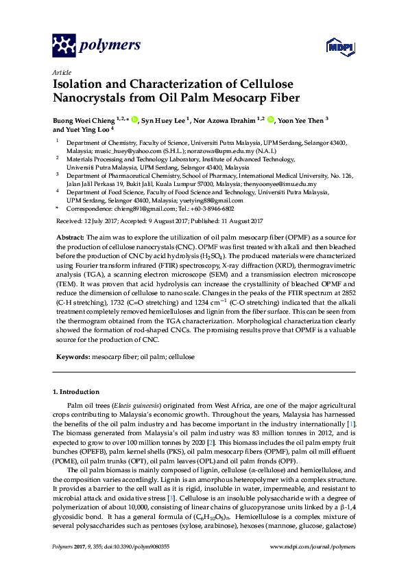 (PDF) Isolation and characterization of cellulose nanofibers from Agave gigantea by chemical ...