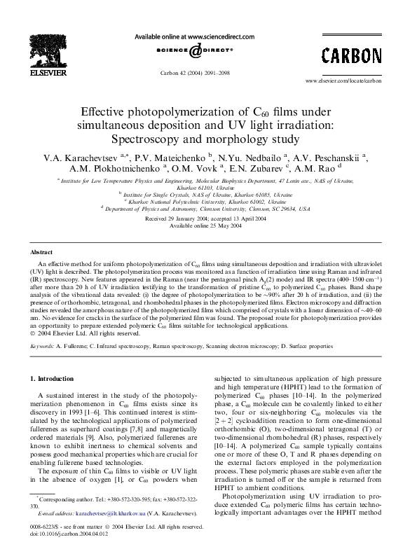 (PDF) Effective photopolymerization of C60 films under simultaneous ...