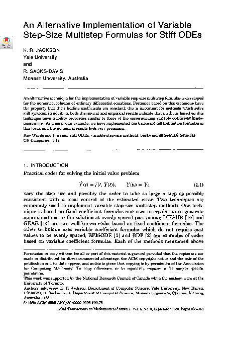 (PDF) An Alternative Implementation of Variable Step-Size Multistep Formulas for Stiff ODEs