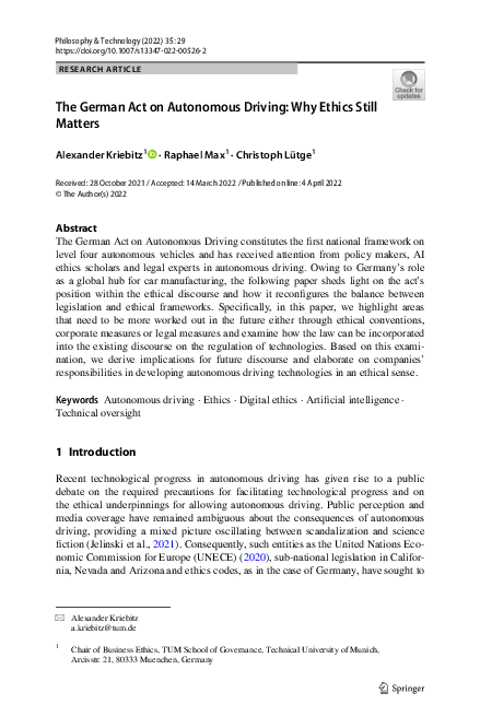 (PDF) The German Act on Autonomous Driving: Why Ethics Still Matters