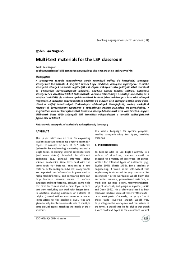 (PDF) Multi-text materials for the LSP classroom