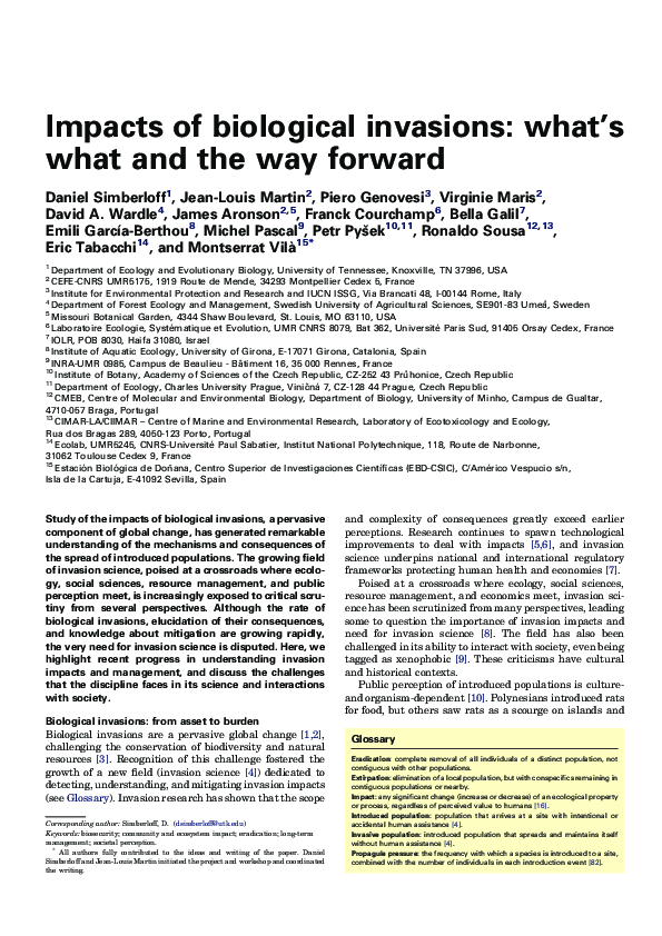 (PDF) Impacts of biological invasions: what's what and the way forward