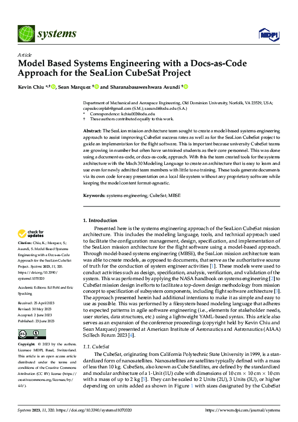 (PDF) Model Based Systems Engineering with a Docs-as-Code Approach for the SeaLion CubeSat Project