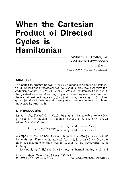 (PDF) When the cartesian product of directed cycles is Hamiltonian