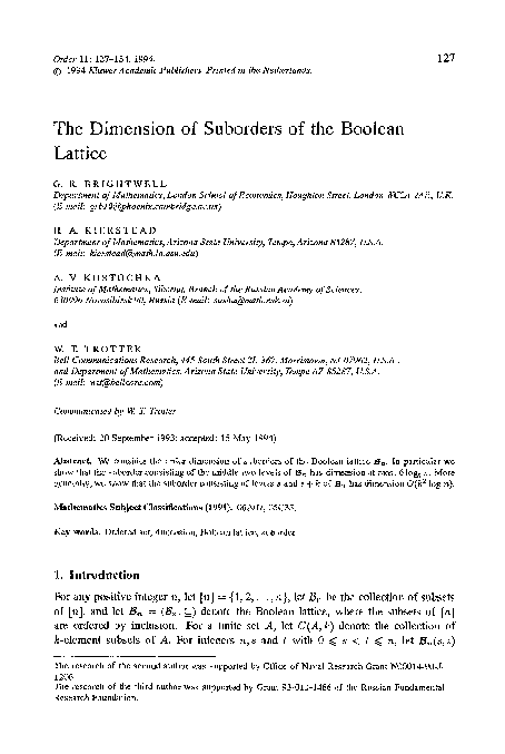 (PDF) The dimension of suborders of the Boolean lattice
