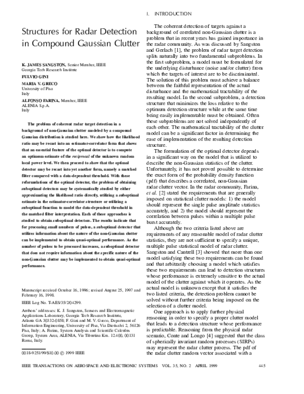 Pdf Structures For Radar Detection In Compound Gaussian Clutter
