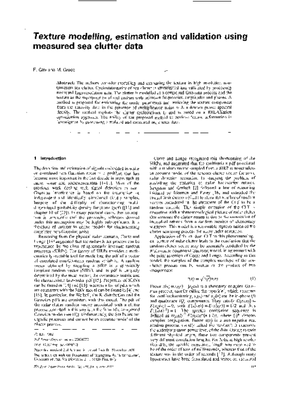 (PDF) Texture modelling, estimation and validation using measured sea clutter data