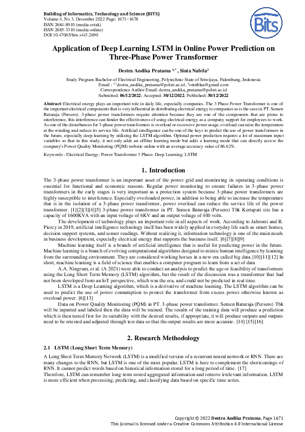 (PDF) Application of Deep Learning LSTM in Online Power Prediction on Three-Phase Power Transformer
