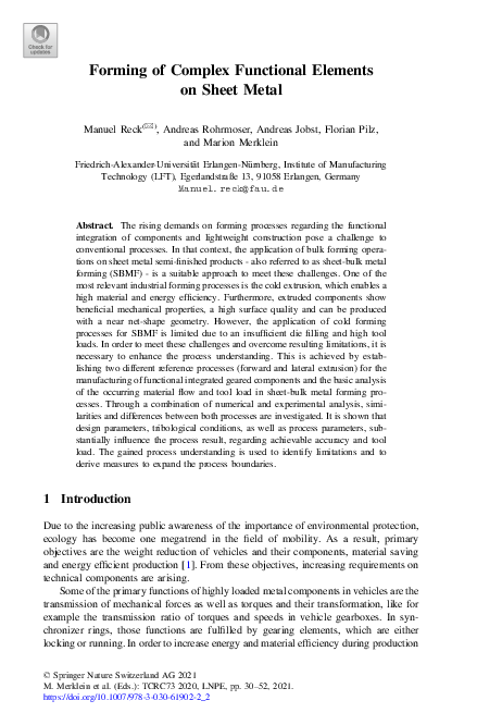 (PDF) Forming of Complex Functional Elements on Sheet Metal