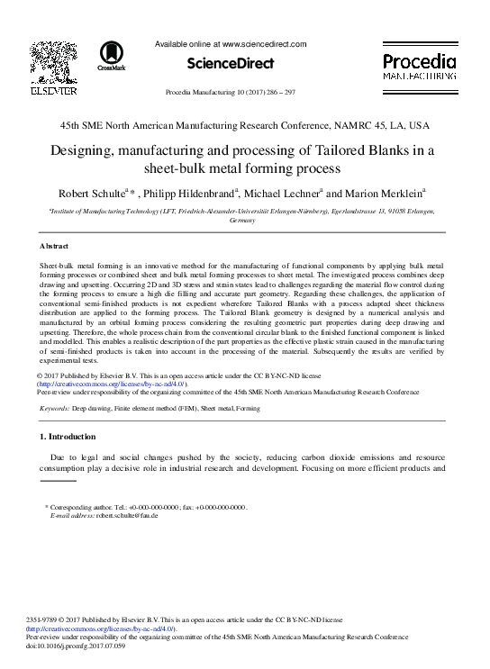 (PDF) Designing, Manufacturing and Processing of Tailored Blanks in a ...
