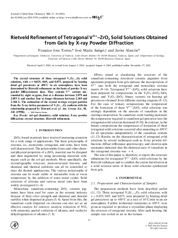 (PDF) Rietveld Refinement of Tetragonal V4+–ZrO2 Solid Solutions ...