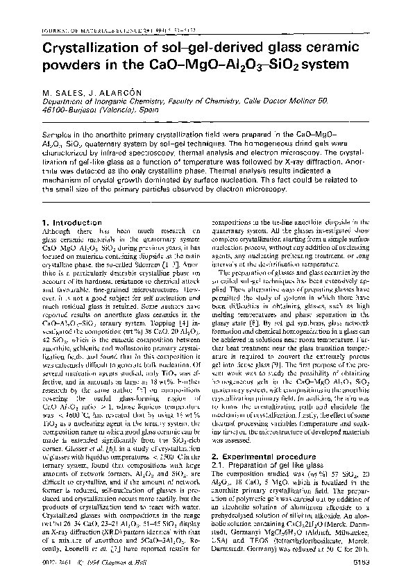 (PDF) Crystallization of sol-gel derived glass ceramic powders in the CaO-MgO-Al2O3-SiO2 system