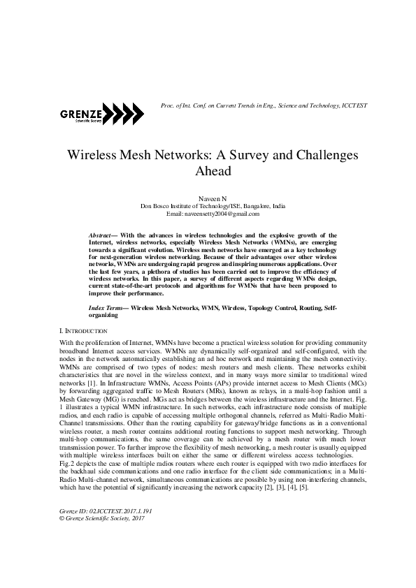 (PDF) Wireless Mesh Networks: A Survey and Challenges Ahead