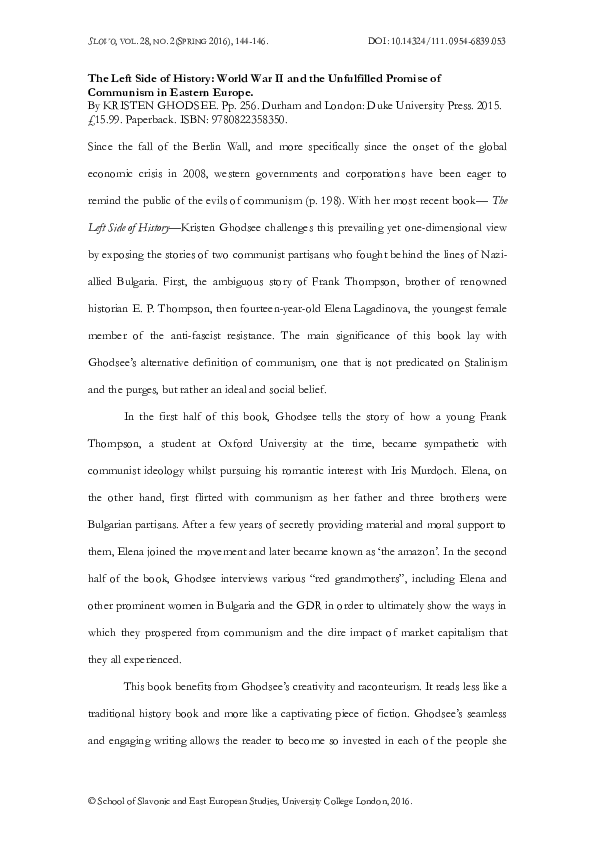 (PDF) The left side of history: World War II and the unfulfilled ...