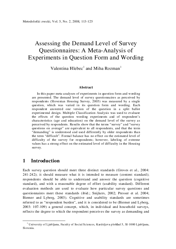 (PDF) Assessing the demand level of survey questionnaires