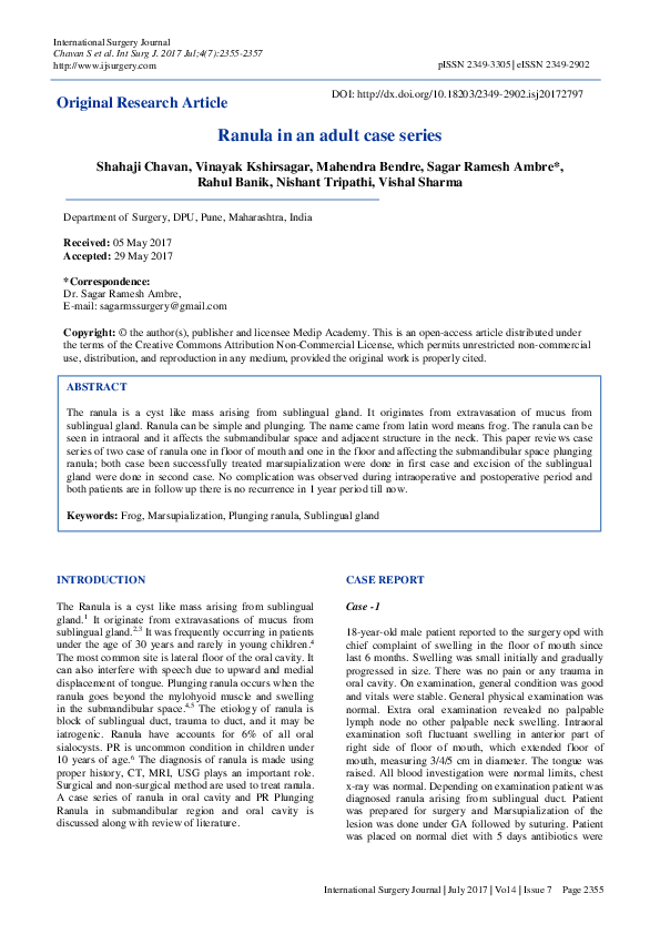 (PDF) Ranula in an adult case series