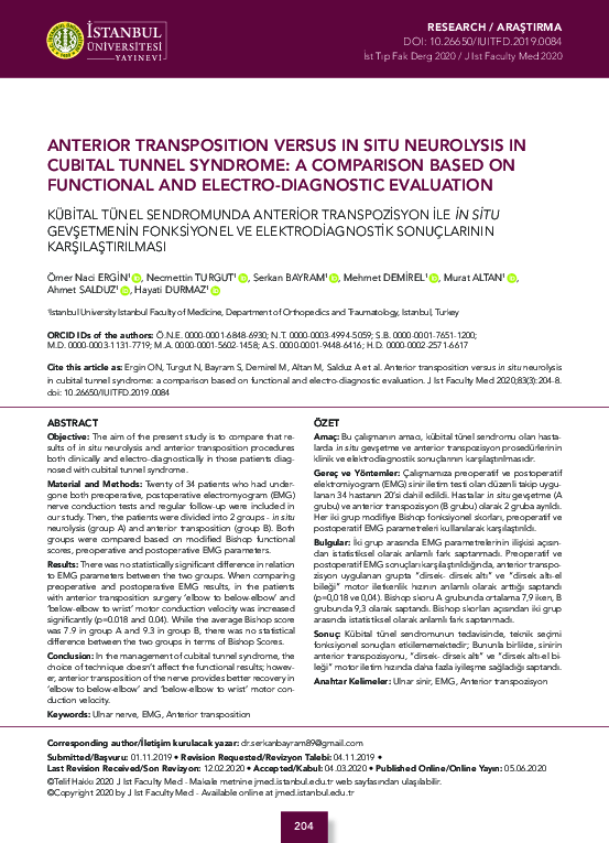 (PDF) Anterior Transposition Versus in Situ Neurolysis in Cubital ...
