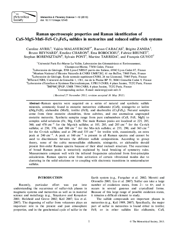(PDF) Raman spectroscopic properties and Raman identification of CaS ...