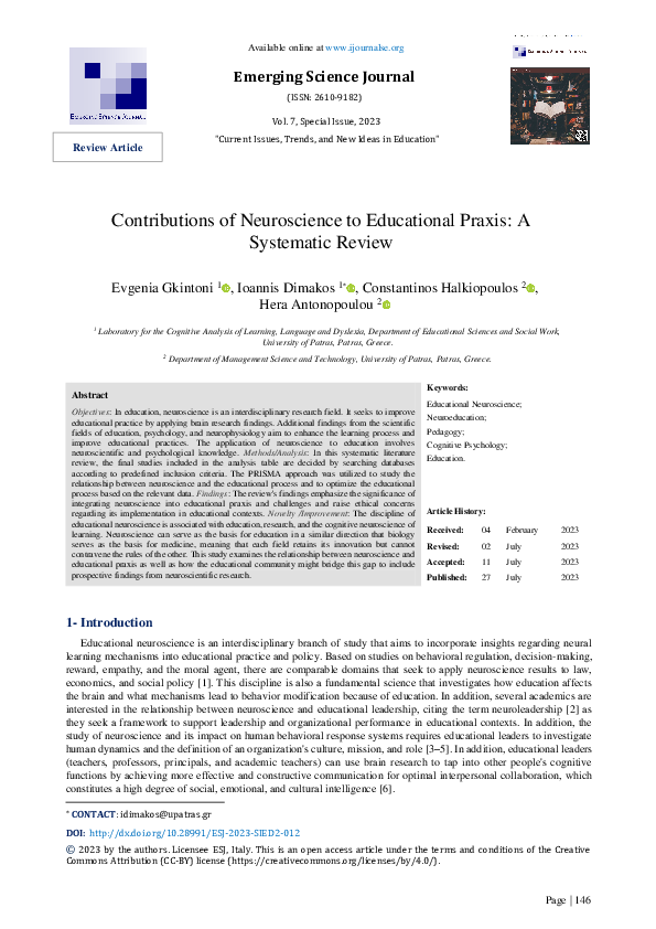 (PDF) Contributions of Neuroscience to Educational Praxis: A Systematic Review