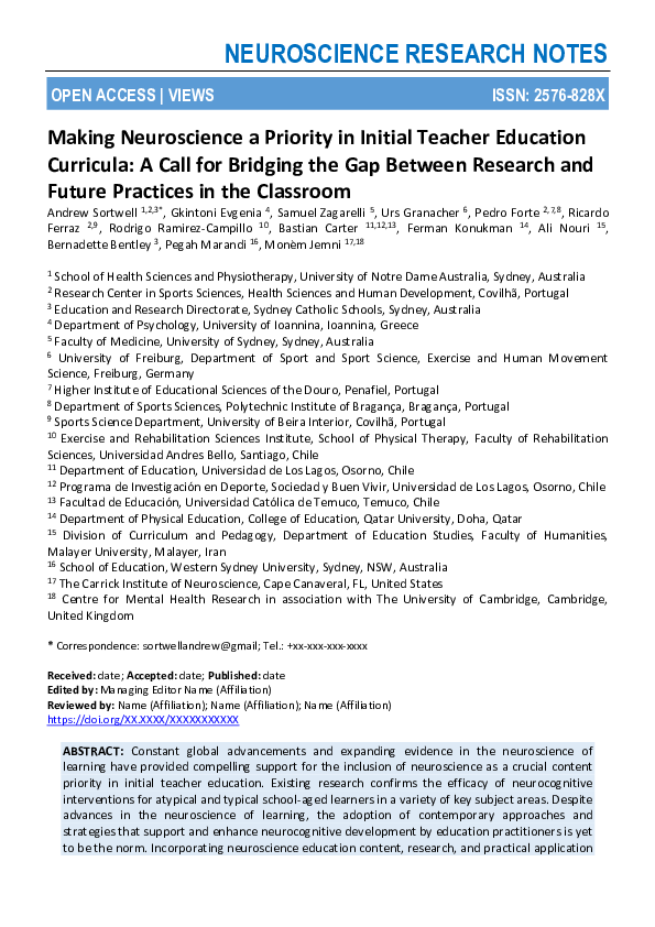 (PDF) NEUROSCIENCE RESEARCH NOTES Making Neuroscience a Priority in ...