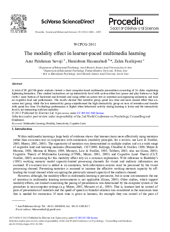 (PDF) The modality effect in learner-paced multimedia learning | Hamidreza Hassanabadi ...
